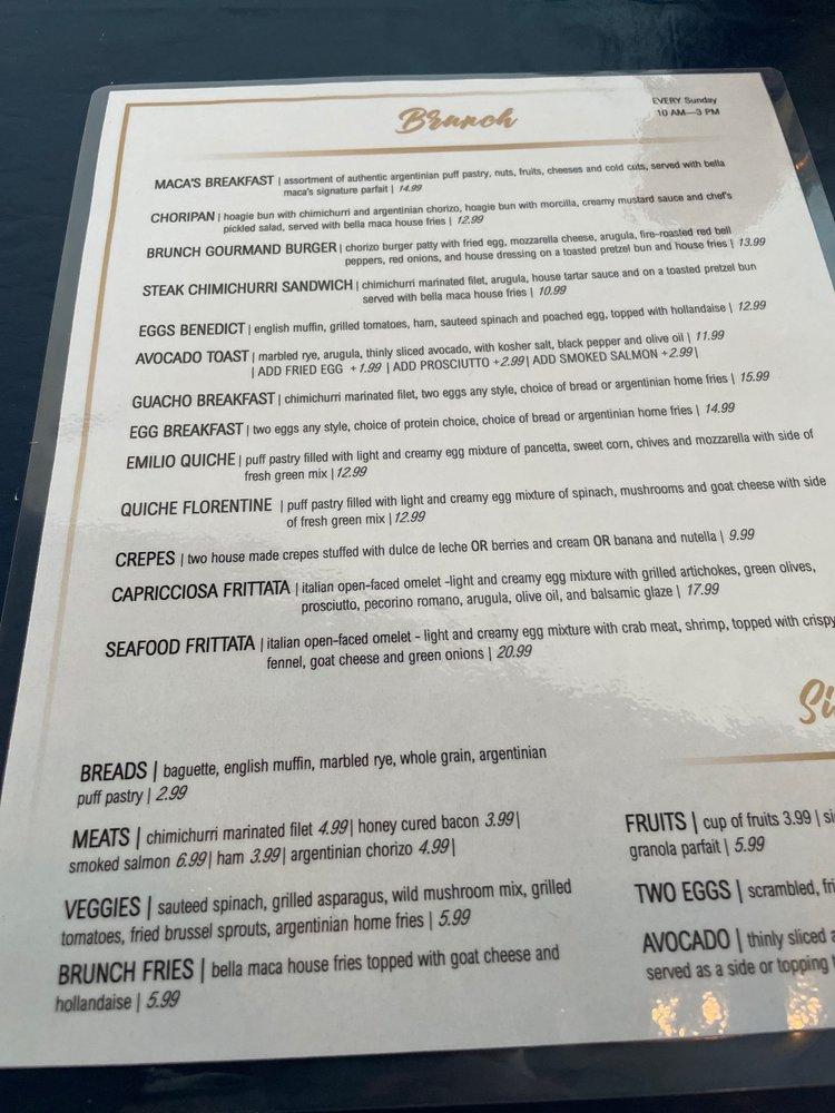 Menu at Bella Maca restaurant, Corinth