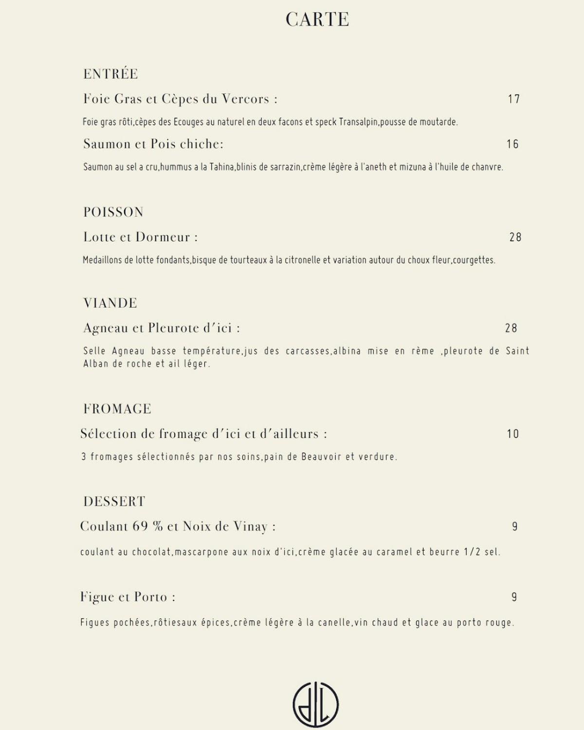 Menu au BISTROT LOUISE restaurant, L'Albenc