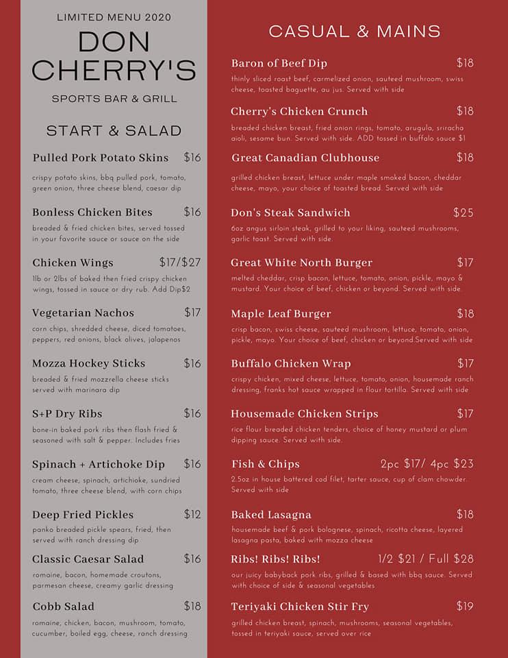 Menu at Don Cherry's Sports Grill pub & bar, Cranbrook