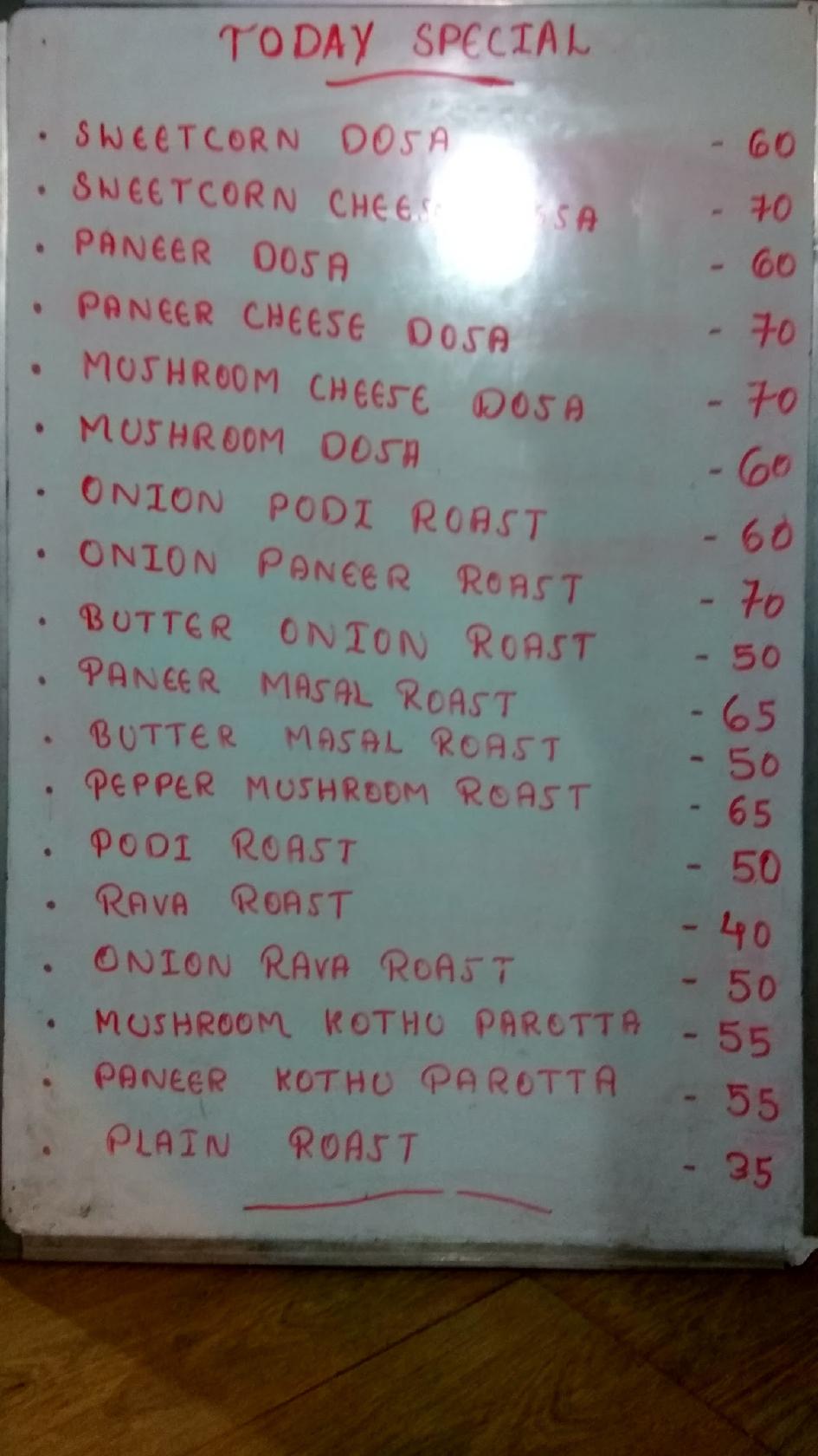 Menu at Dosa Corner, Palakkad, 32/35
