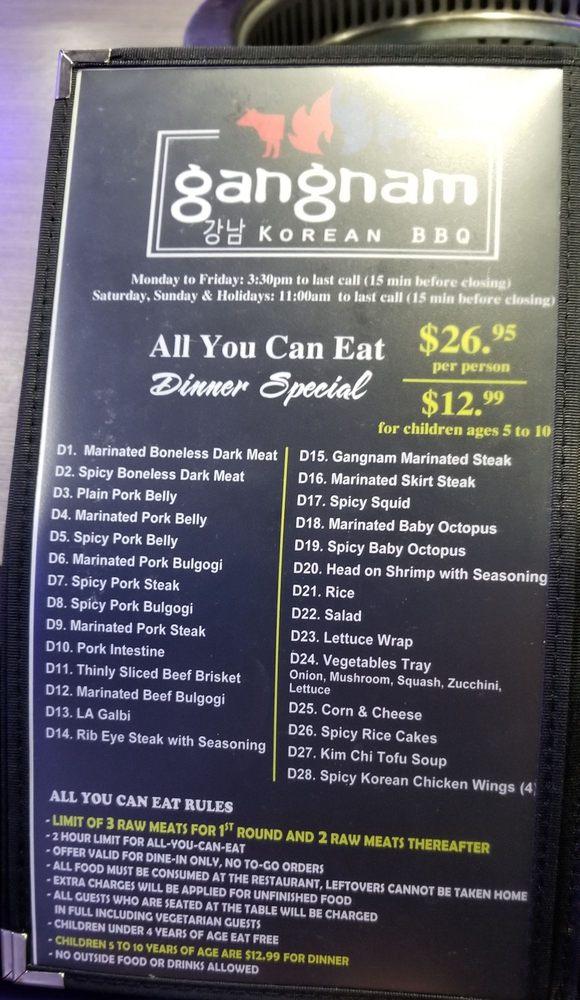 Menu at Gangnam Korean BBQ Restaurant, Metairie