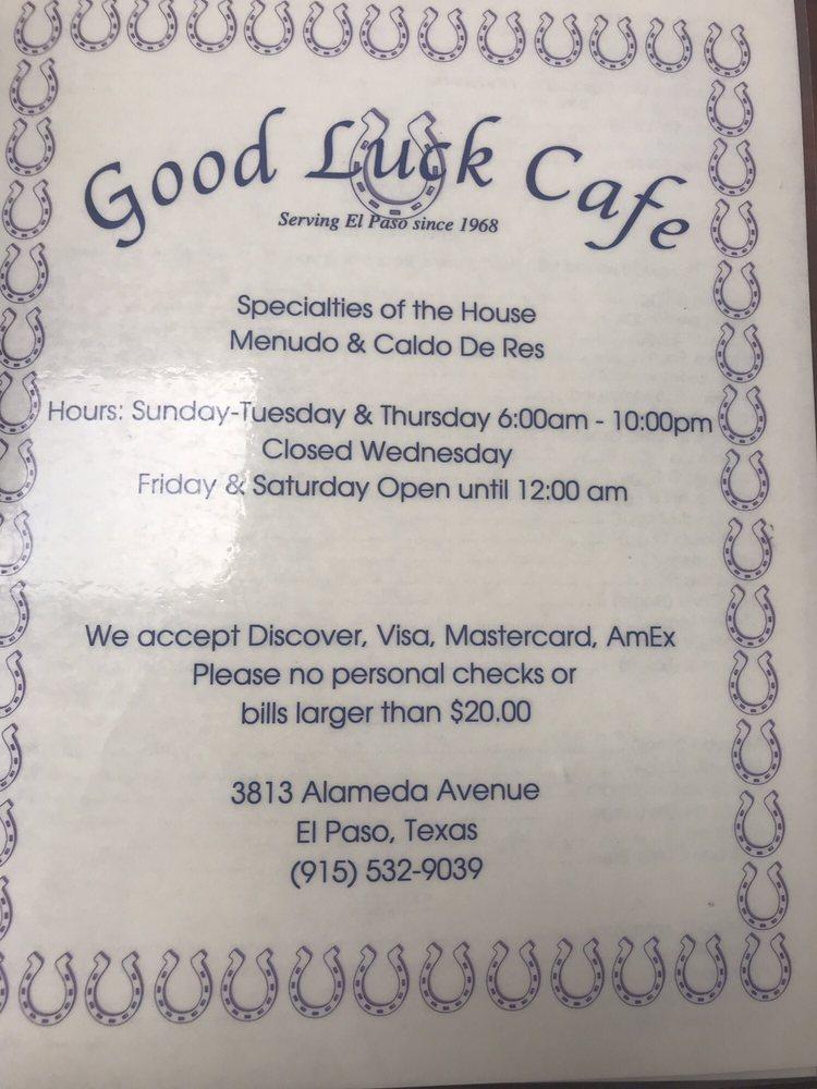 Menu at Good Luck Cafe, El Paso