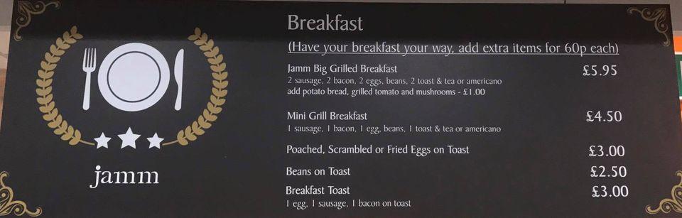 Menu at Jamm Erneside restaurant, England