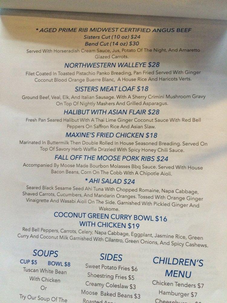 Menu at Moose Sisters pub & bar, Bend