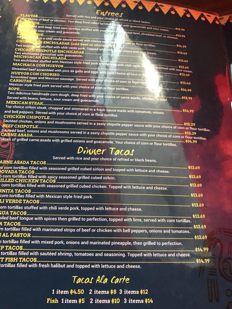 Menu at Playa Azul restaurant, Kenai