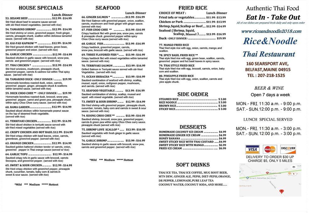 Menu at Rice&Noodle Thai Restaurant, Belfast