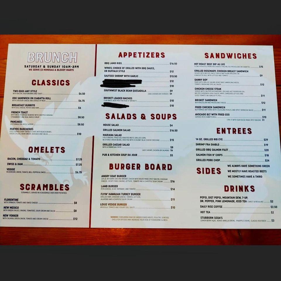 Menu at The Angry Goat Pub N Kitchen, Ogden