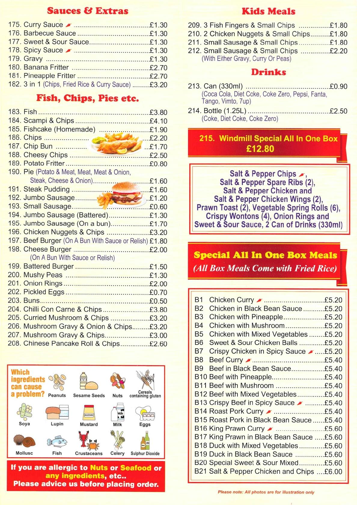 Menu at Windmill fast food, Lancaster