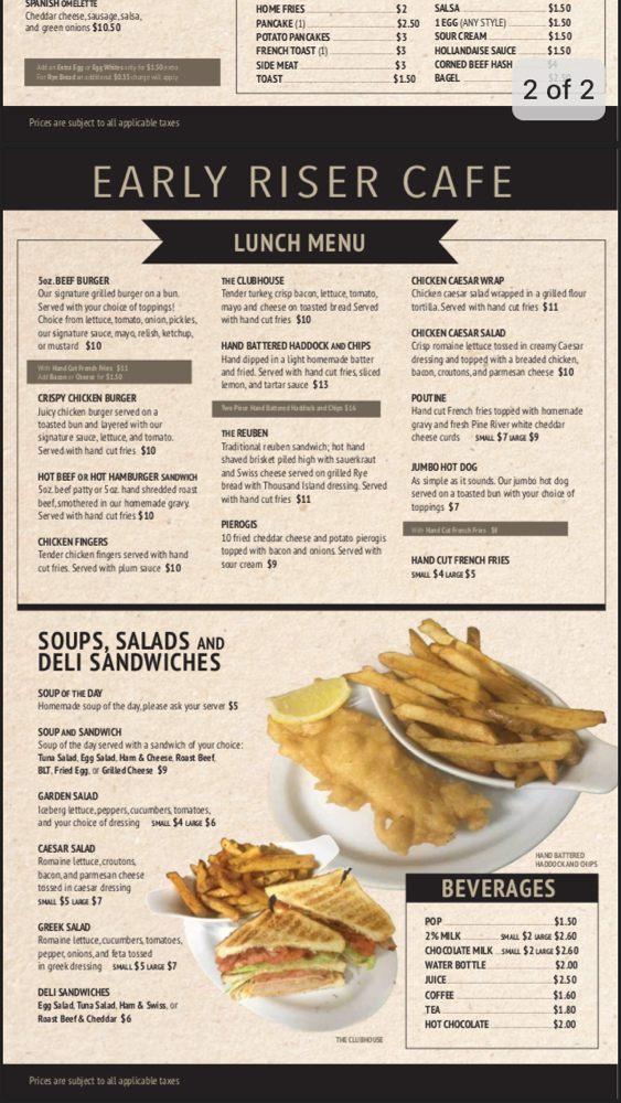 Menu at Early Riser Cafe on Wonderland, London