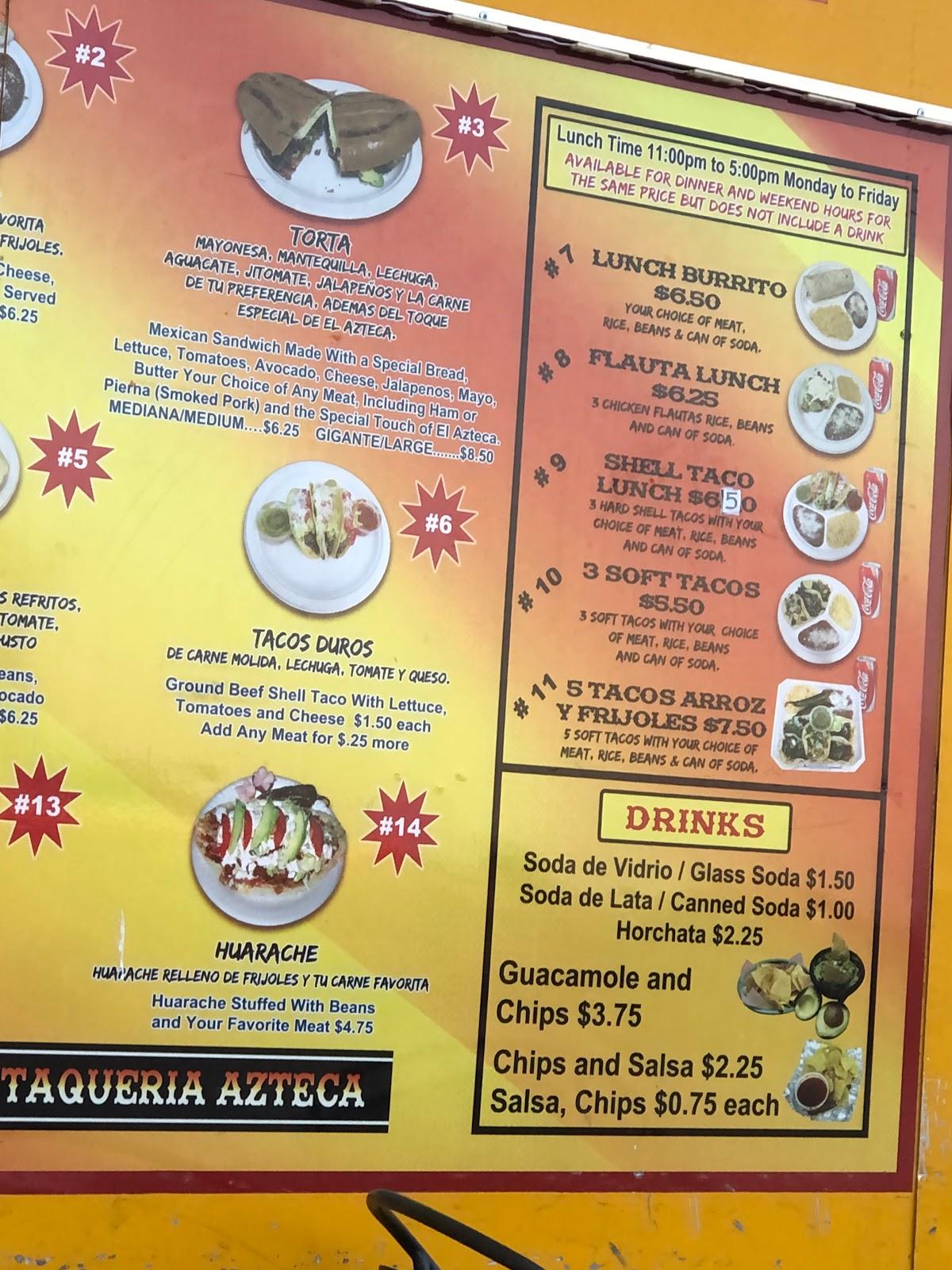 Menu at Taqueria Azteca restaurant, Tulsa, S Mingo Rd & E 61st St