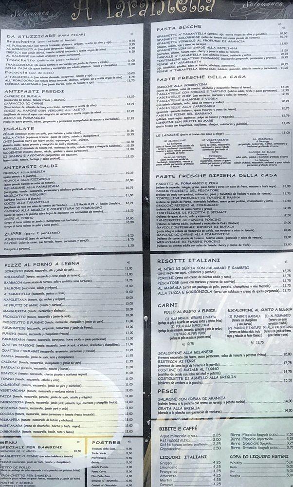 Menu at Restaurante A'Tarantella, Salamanca, Pl. del Mercado