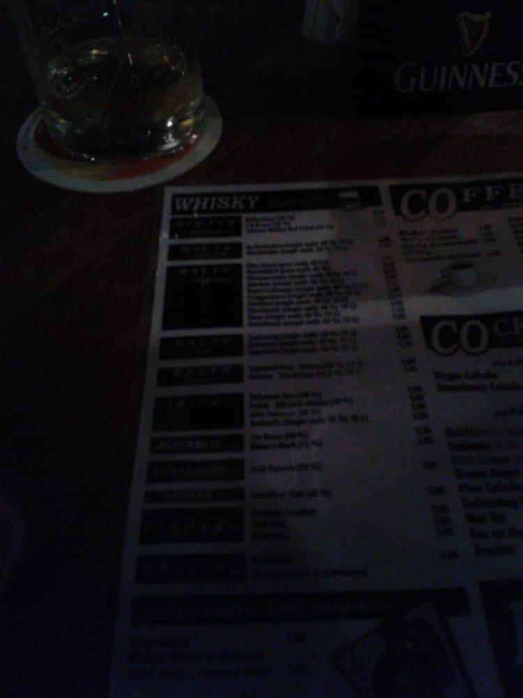Menu at Fiddler's Green restaurant, Stade