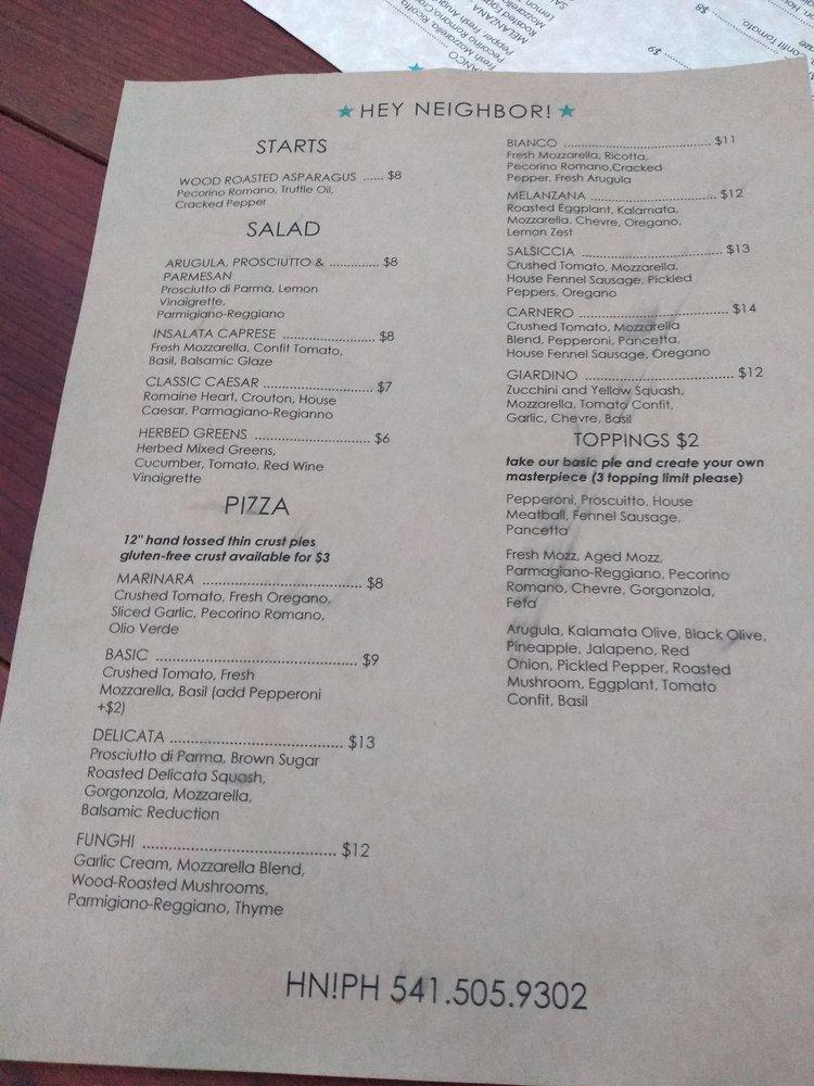 Menu at Hey Neighbor! - Campus pizzeria, Eugene