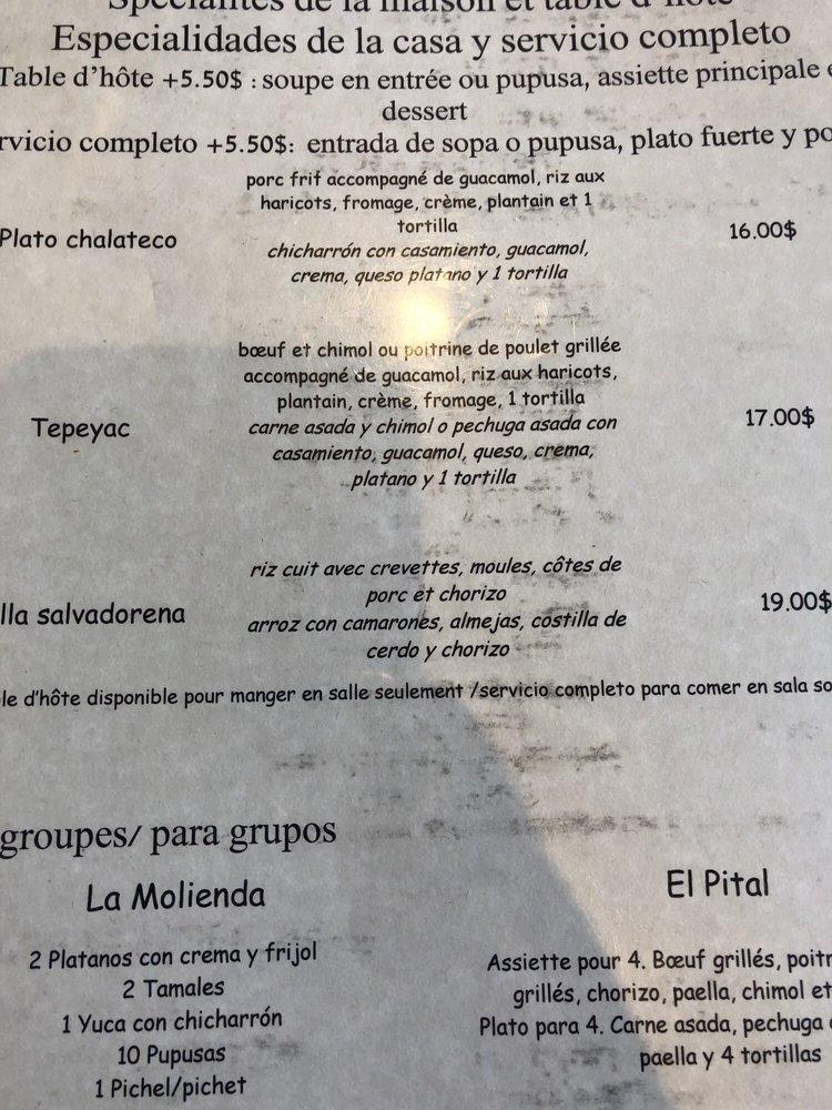 Menu at Restaurant El Chalateco, Montréal
