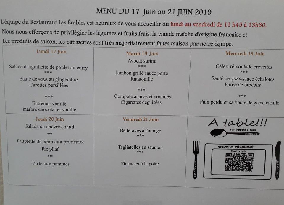 Menu at Restaurant Les ERABLES, Épinal