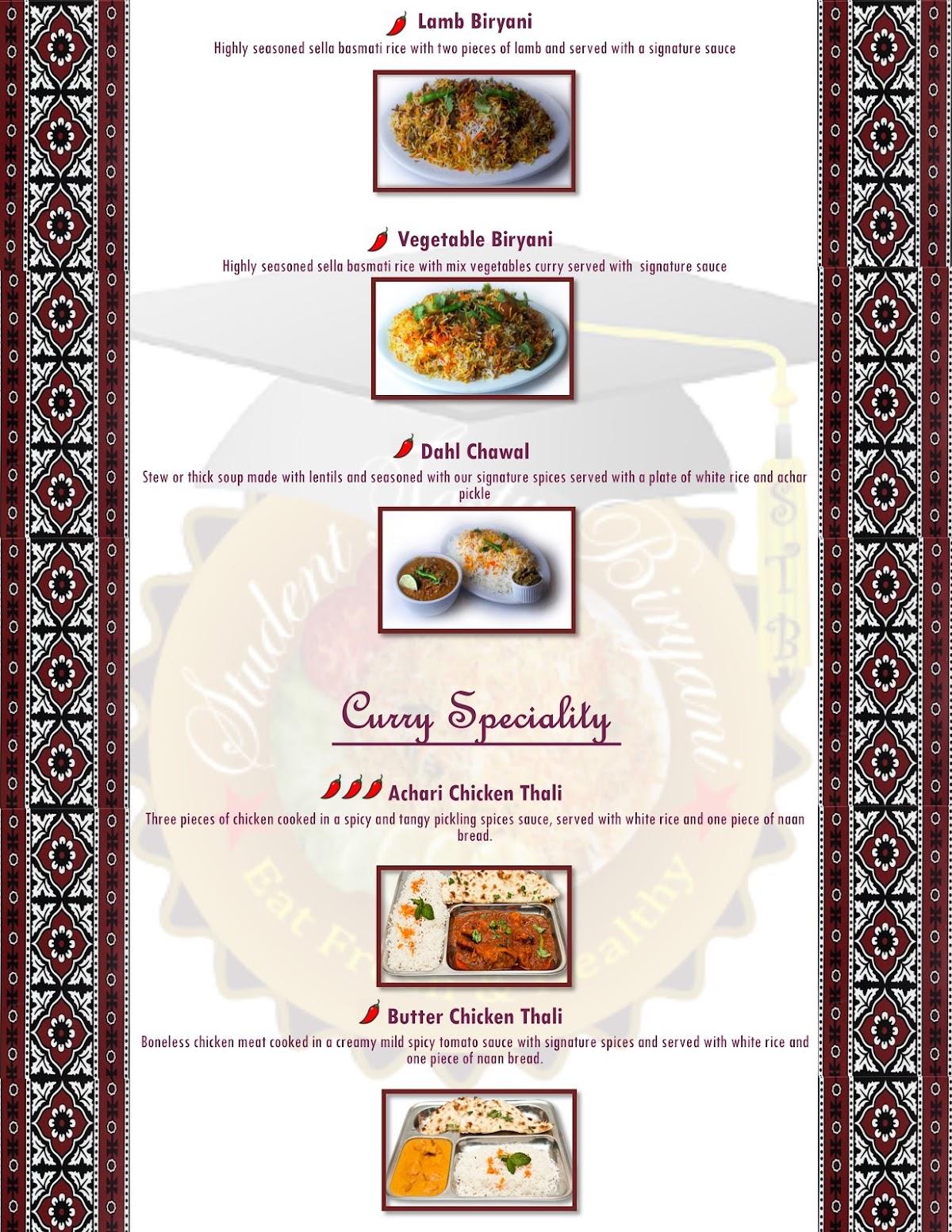 Menu at Student Tasty Biryani inc restaurant, Montreal, Lincoln Ave A