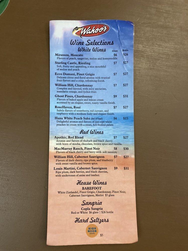 Menu at Wahoo's Bayside Pub and Grill, Redington Shores