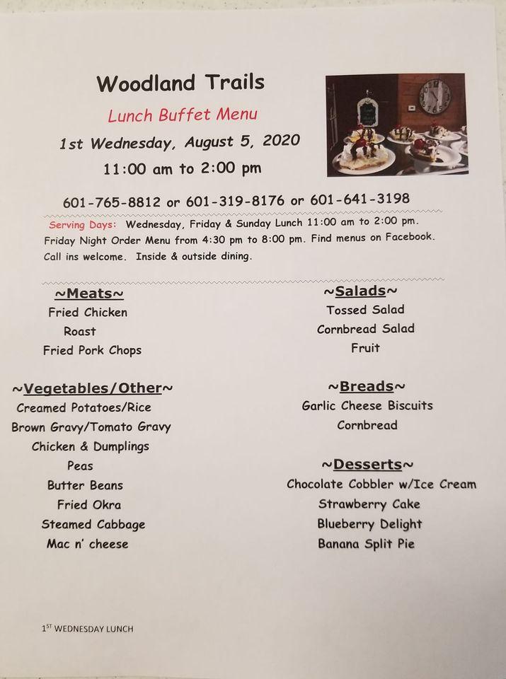 Menu at Woodland Trails restaurant, Collins