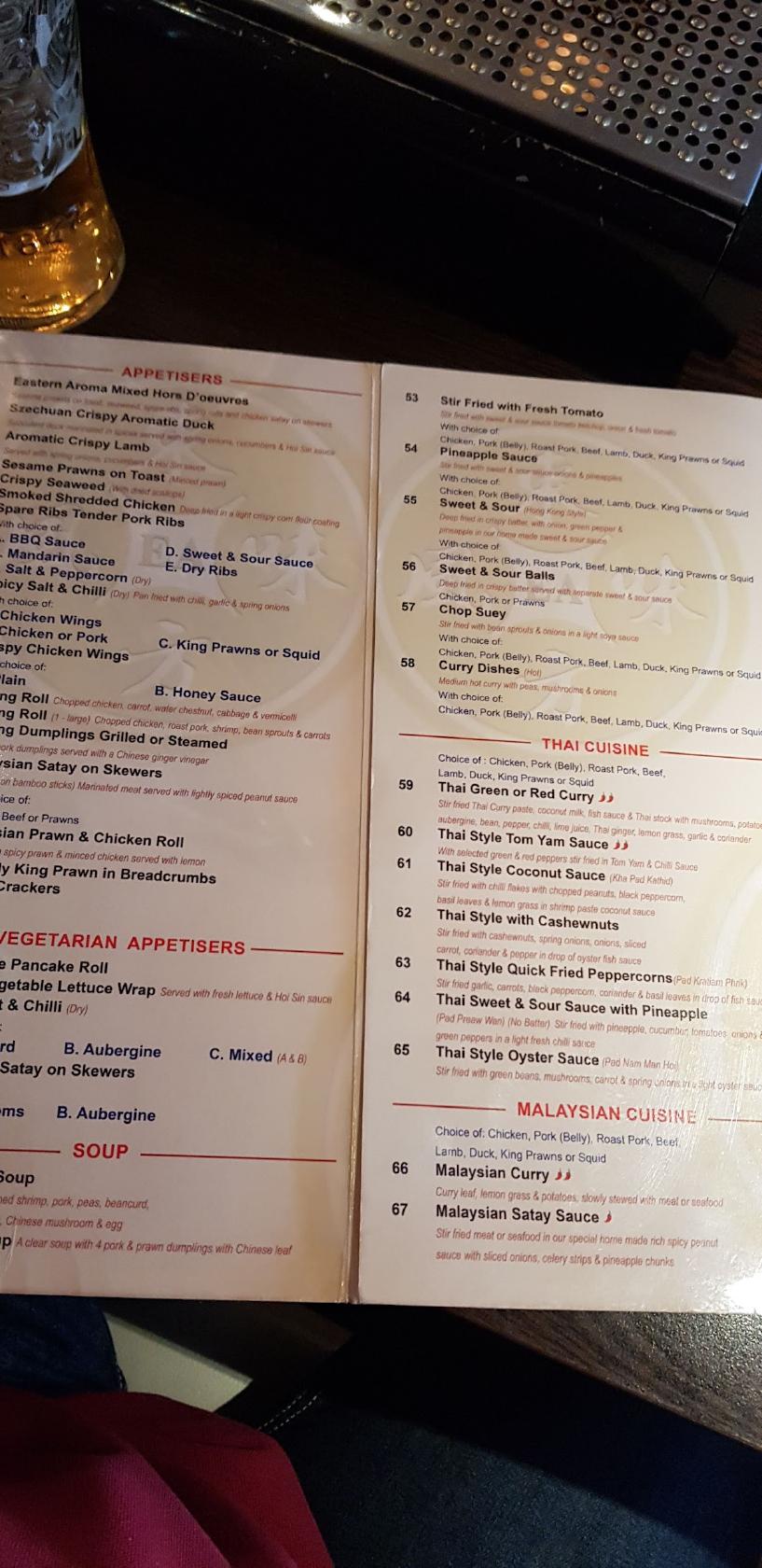 Menu at Eastern Aroma restaurant, Braintree