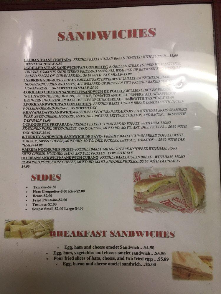 Menu at Havana Restaurant & Bakery Corp, Sebring