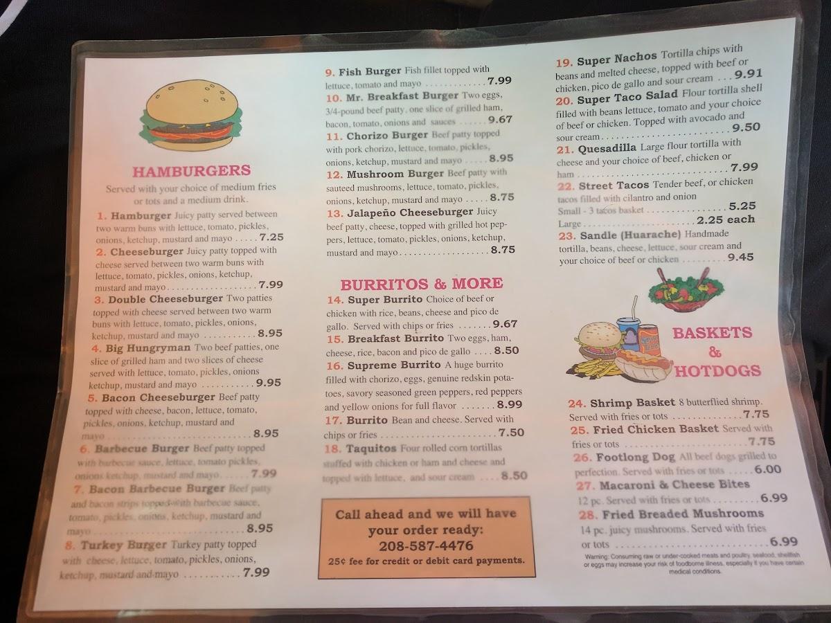 Menu at Highway 30 Drive-in restaurant, Mountain Home