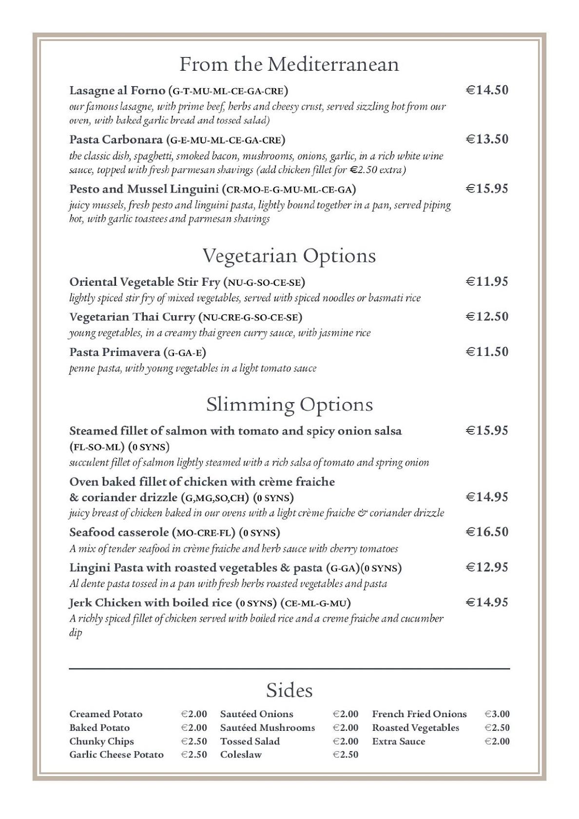 Menu at The Lakeside Manor pub & bar, Ireland
