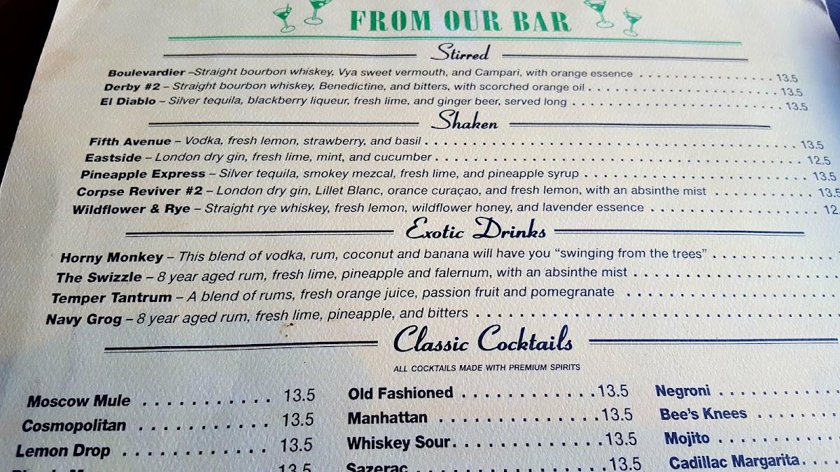 Menu at Lou & Mickey's steakhouse, San Diego
