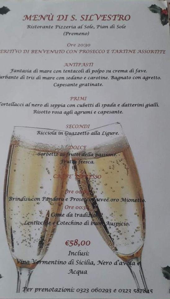 Menu at Ristorante Pizzeria al sole, Premeno