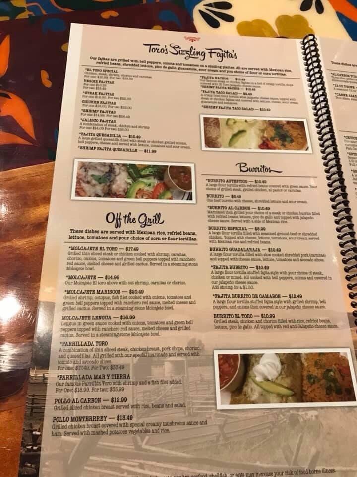 Menu at El Toro Loco restaurant, Nashville