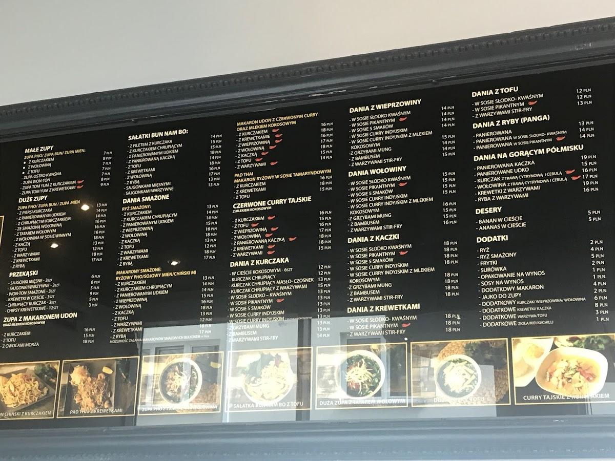 Menu at Bar Gao, Warsaw, Aleja Zjednoczenia 36