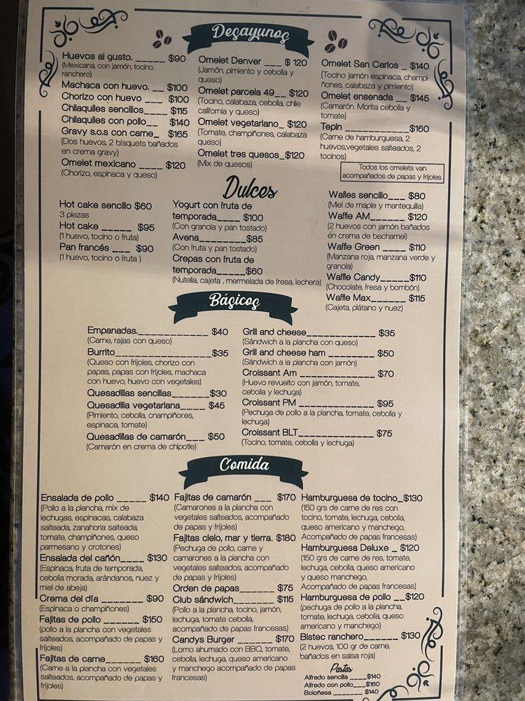 Menu at Candy’s cafe, Ensenada