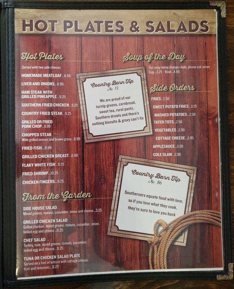 Menu at Country Barn Cafe, Melbourne
