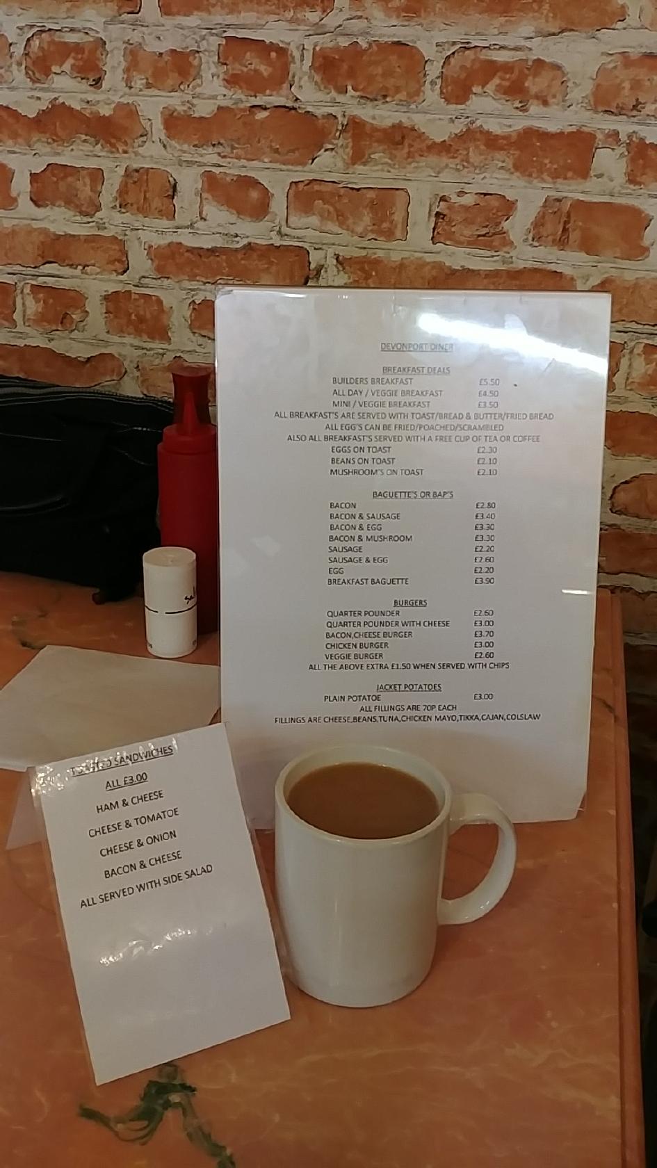 Menu at Devonport Diner cafe, Plymouth