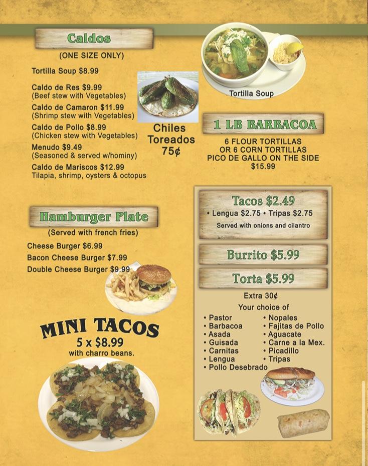 Menu at El Bracero Bar & Grill, San Antonio, N Foster Rd #90