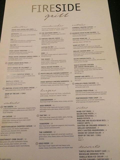 Menu at Fireside Grill restaurant, Tulsa