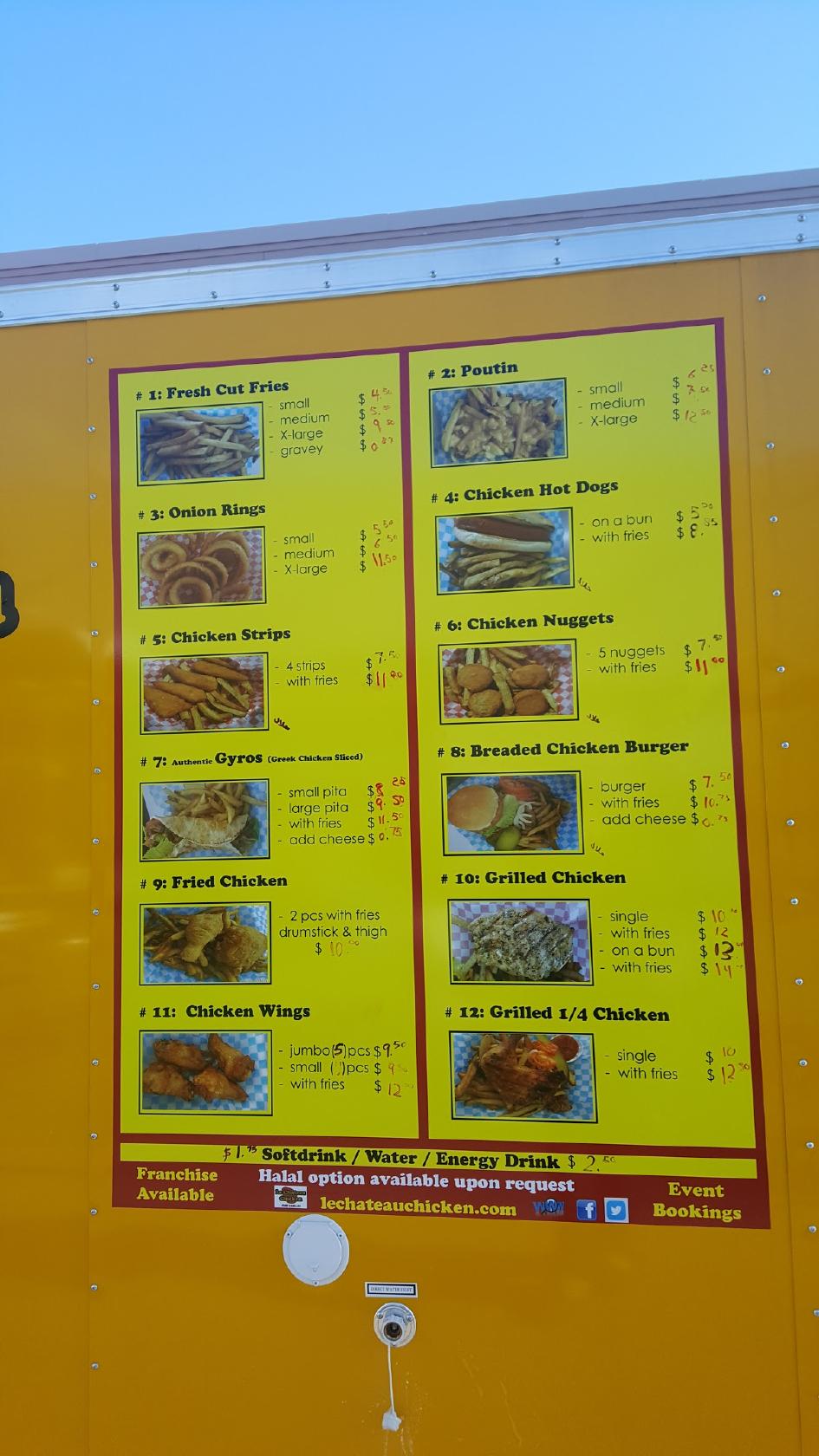 Menu at Le Chateau Chicken restaurant, Mississauga, 300 City Centre Dr