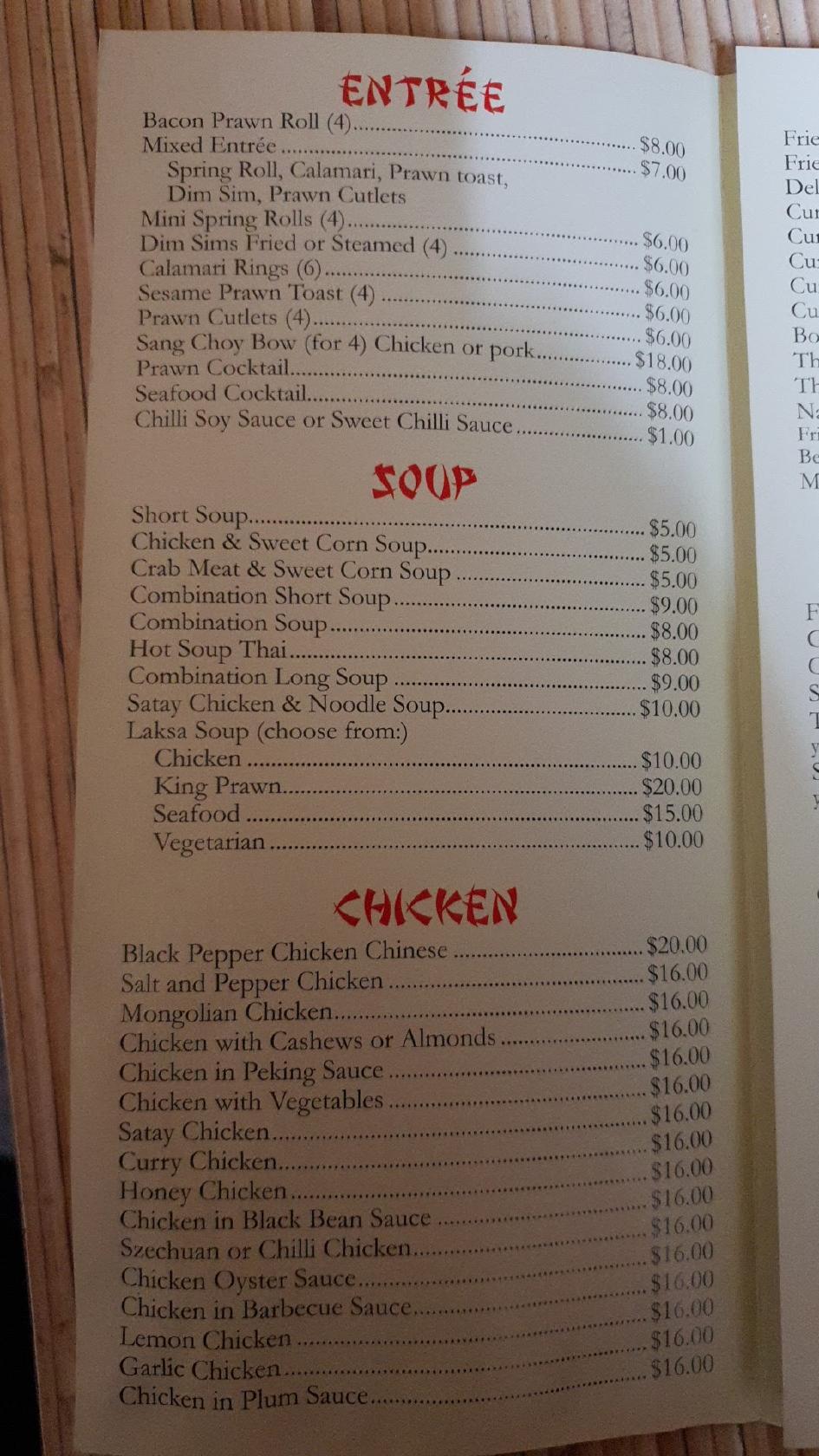 Menu at Malcolm's Chinese Restaurant, Griffith