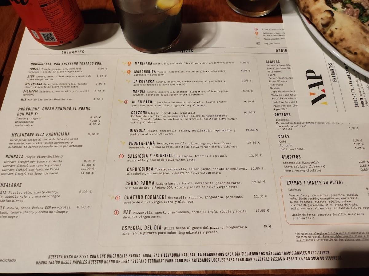Menu at NAP Palma restaurant, Palma