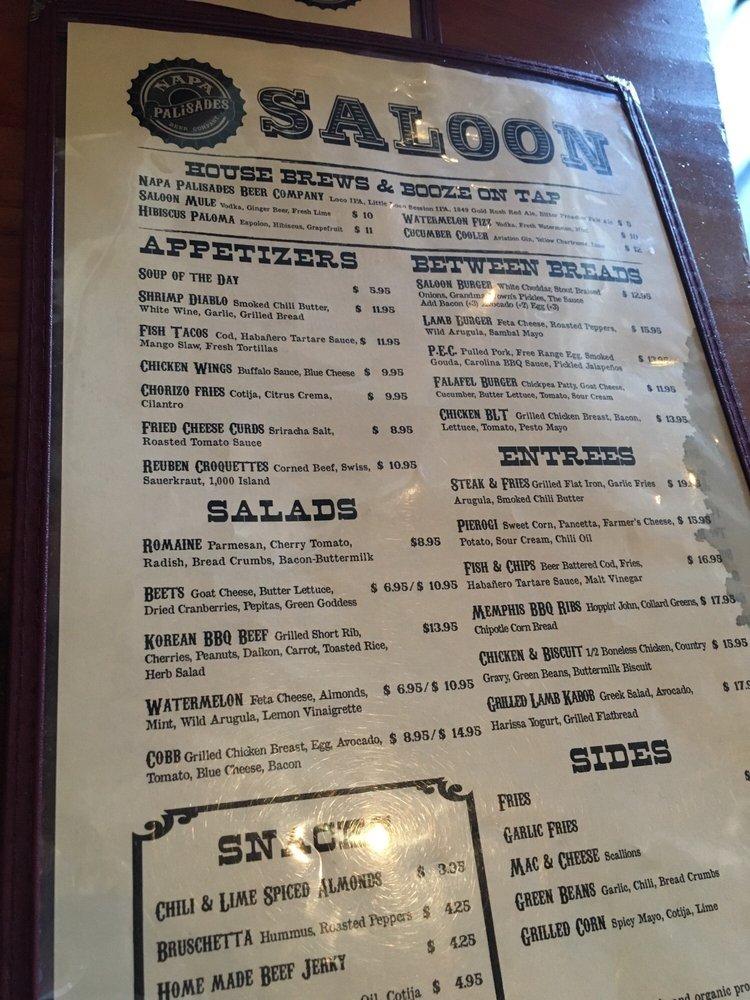 Menu at Napa Palisades Saloon pub & bar, Napa, Main St #100