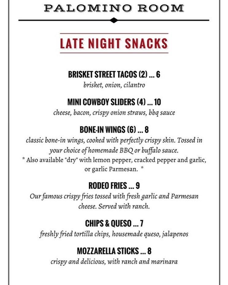 Menu at Palomino Room steakhouse, Red Bluff