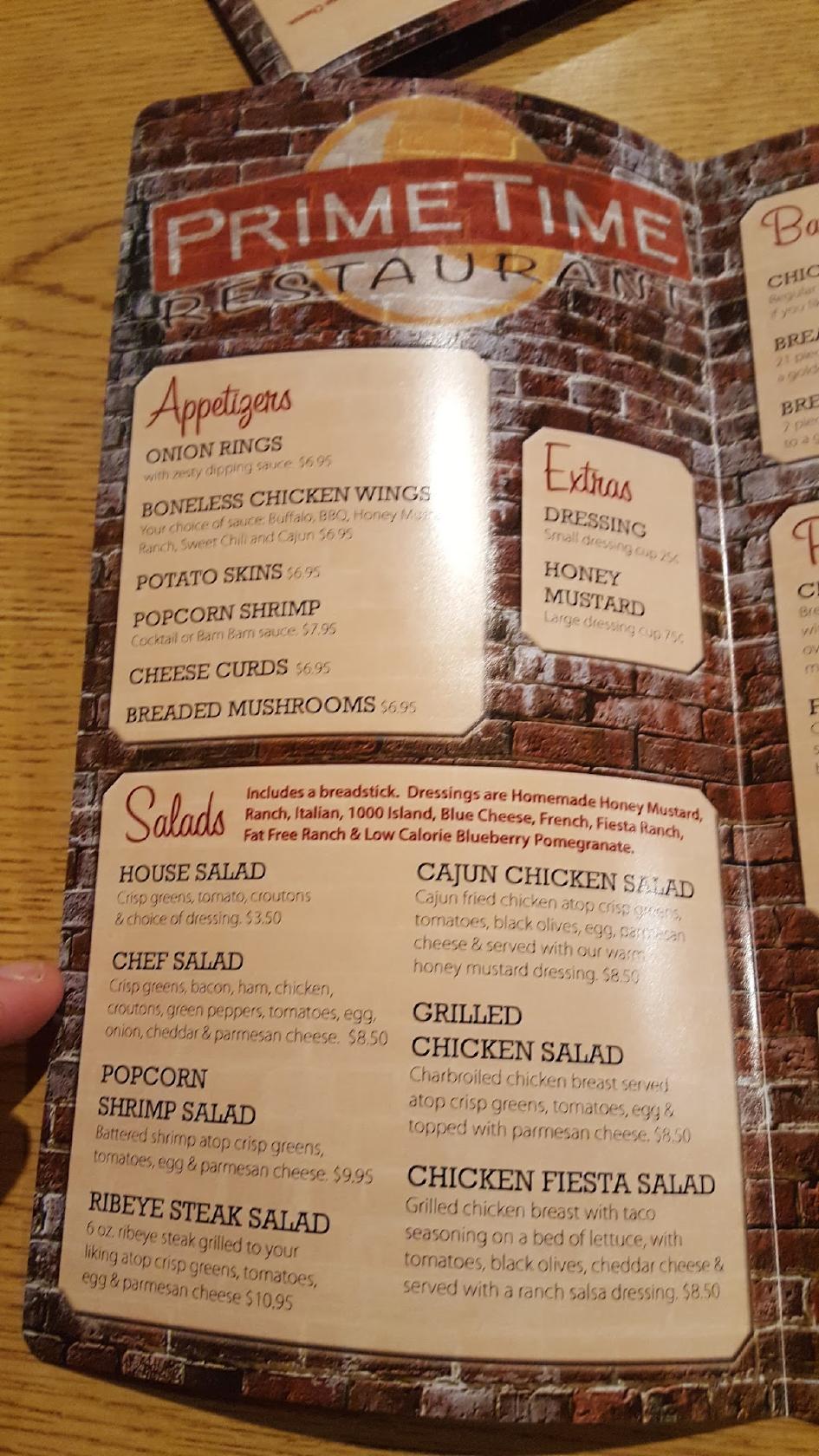 Menu at PrimeTime pub & bar, Guthrie Center