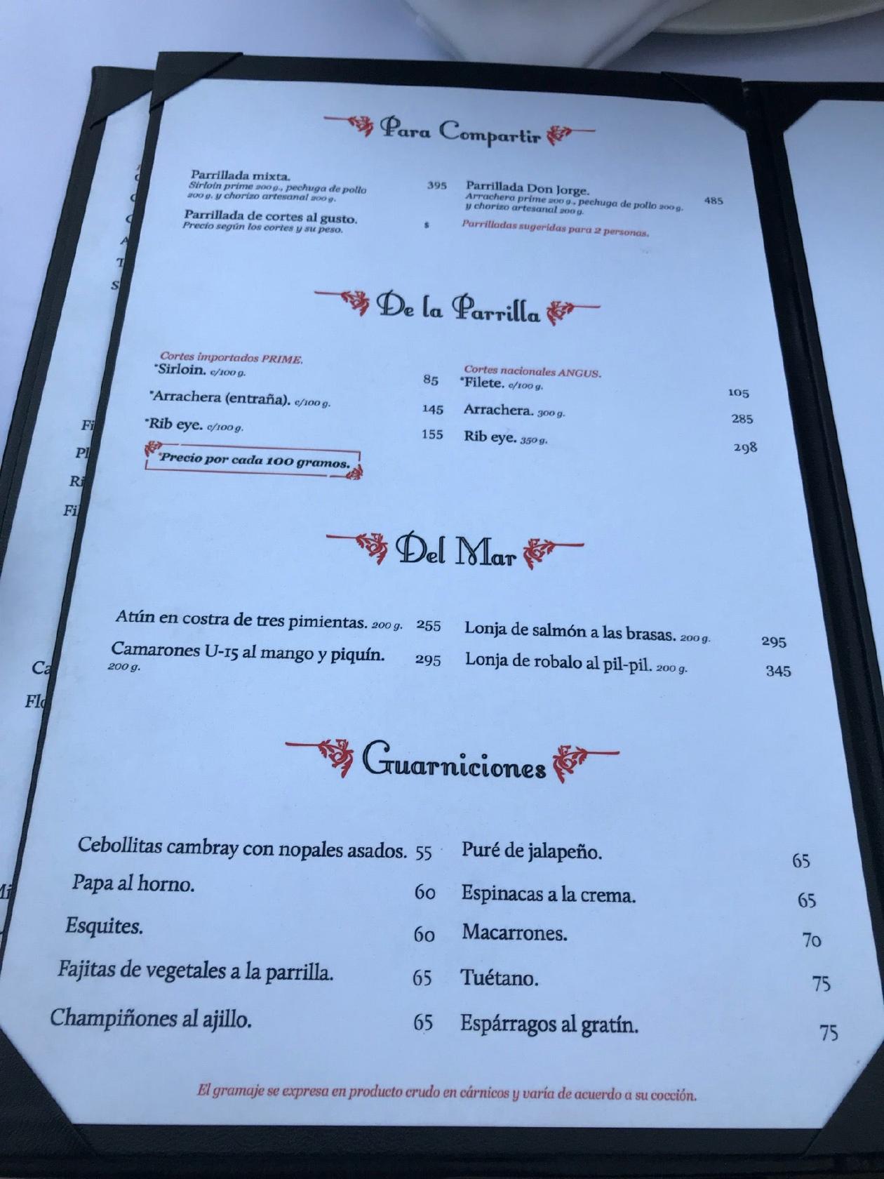Menu at Restaurante Don Jorge, Ciudad Victoria