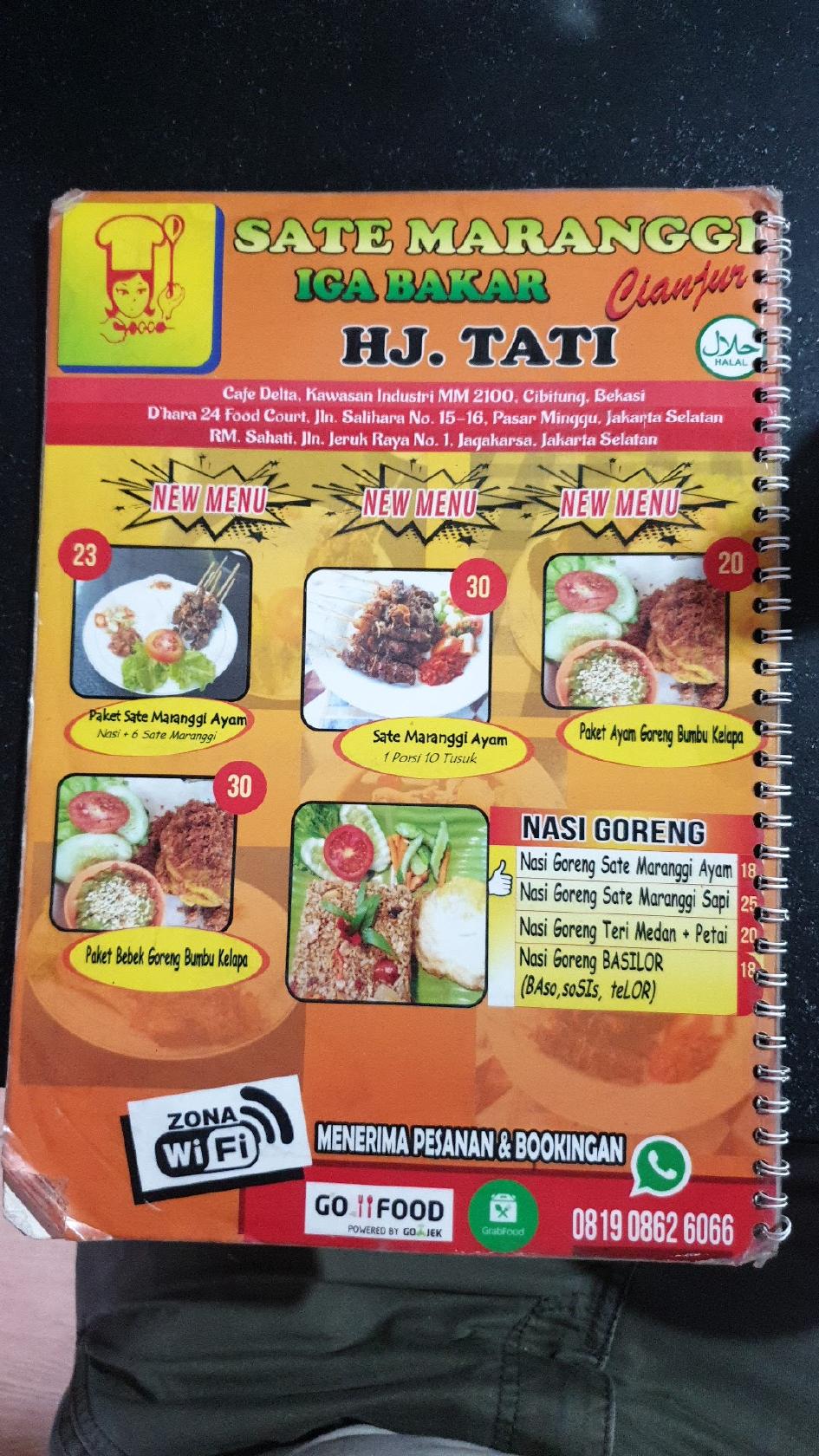 Menu at Sate Maranggi & Sop Iga Bakar Hj. Tati Sumiati restaurant ...