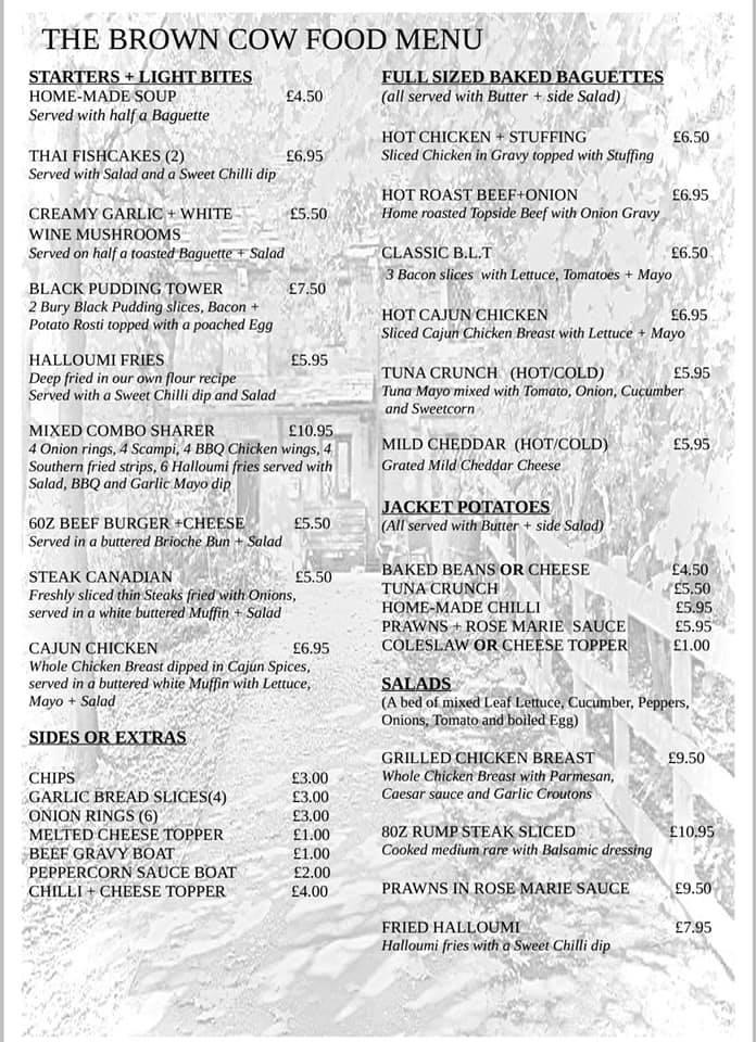 Menu at The Brown Cow pub & bar, Bury, Burrs Country Park