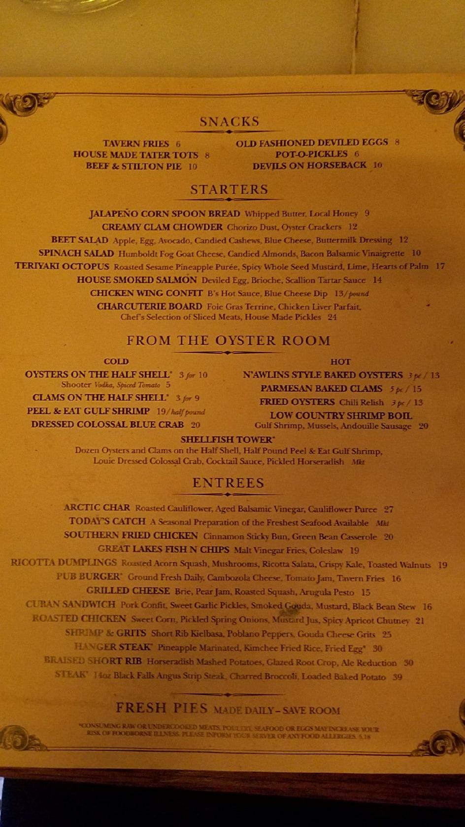 Menu at The Pearl restaurant, Columbus, 641 N High St