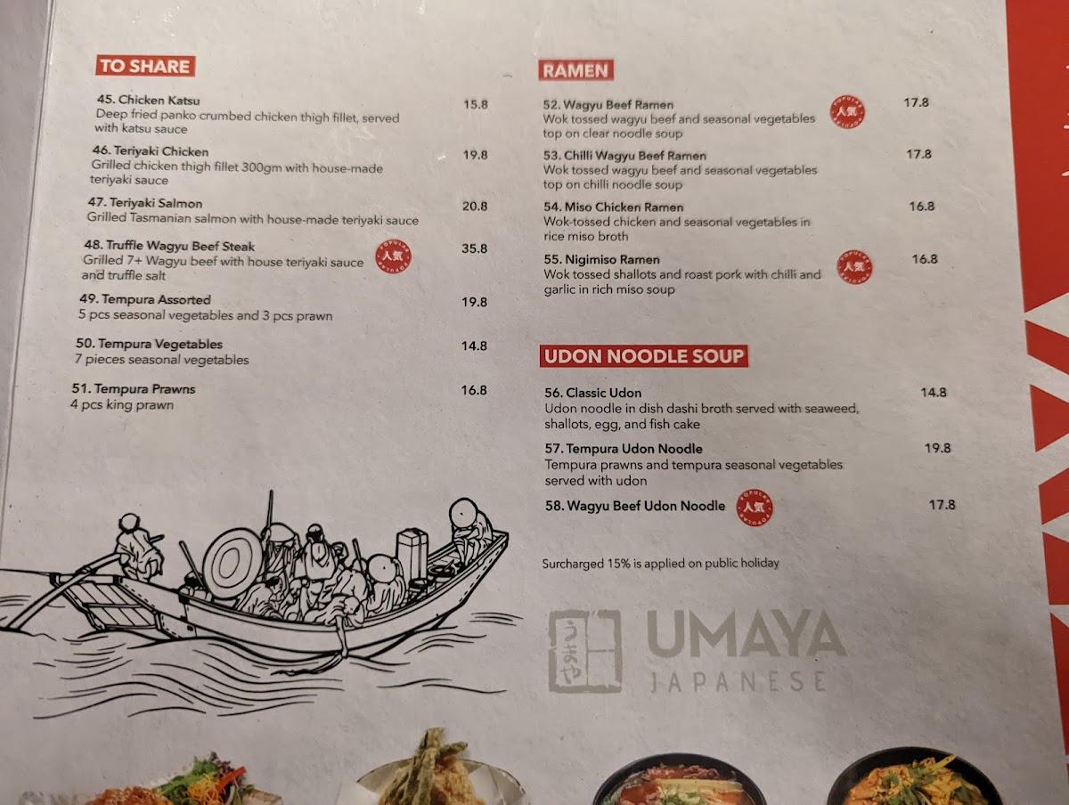 Menu at Umaya Japanese Restaurant, Kirrawee