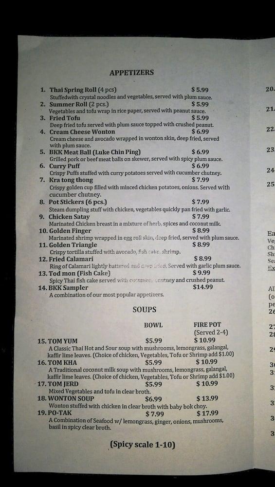 Menu at BKK THAI KITCHEN restaurant, Carlsbad