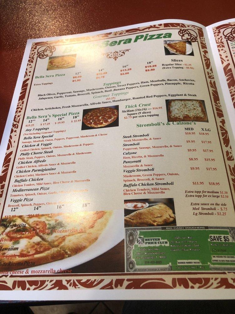 Menu at Bella Sera Pizza pizzeria, Fort Lauderdale