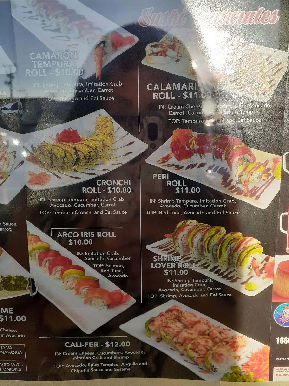Menu at El Peri Sushi restaurant, Paramount