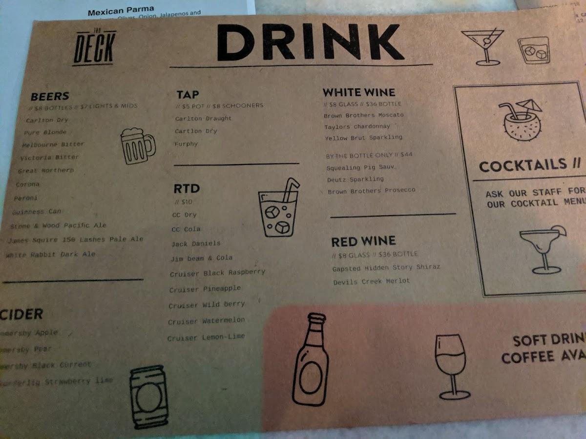 Menu at The Deck pub & bar, Shepparton